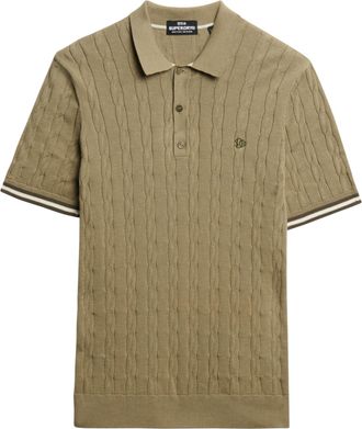 Superdry Herren Kurzärmeliges Strick-Polohemd mit Struktur Artischockengrün XL