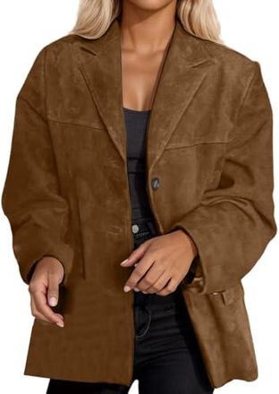 Generic Veste polaire pour femme - Veste en daim synth&eacute;tique - Veste surdimensionn&eacute;e d&eacute;contract&eacute;e - Veste l&eacute;g&egrave;re pour femme, marron, XL