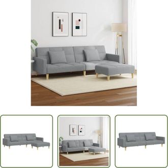 vidaXL Sofa-Bett - Schlafsofa 2-Sitzer mit Fu&szlig;hocker Hellgrau Stoff