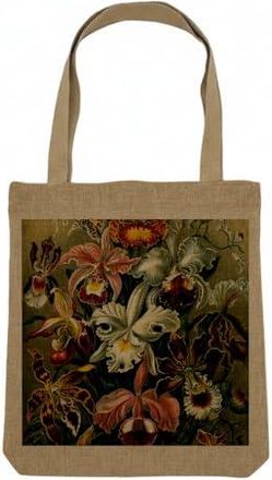 Fabulous Sac Shopping Tote Bag Aspect Lin - Planche Orchide Fleures Botanique Gravure Ancienne Dessin - Sac de Courses Toile Epaisse 360g Beige Naturel Cabas P