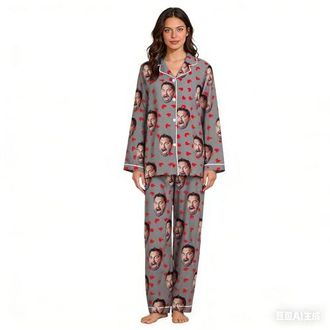 Generic Ensemble de pyjama personnalis&eacute; pour femme avec photo - Impression personnalisable de famille et danimaux domestiques, manches longues en soie de lait