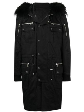 Balmain parka &agrave; bords en fourrure artificielle - Noir