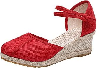 Generic Sandales compens&eacute;es pour femme - Couleur unie - Bout ferm&eacute; - Espadrilles habill&eacute;es - Sandales habill&eacute;es &agrave; bout rond - Respirantes - Bride arri&egrave;re - Ch