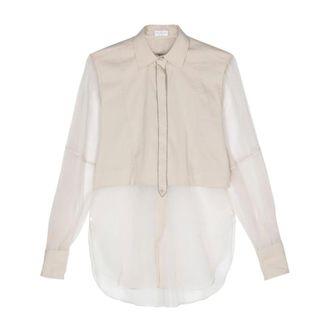 Brunello Cucinelli Femme, Blouses et Chemises, Beige, Taille: 40 FR Sheer Panel Button-Up Shirt