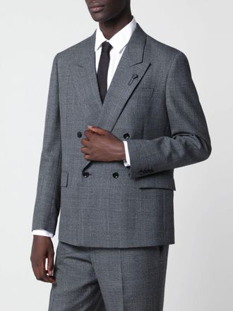 Lardini Blazer crois&eacute; en laine vierge &agrave; motif tartan et revers en pointe