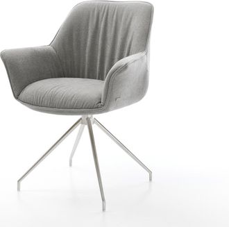 DELIFE Esszimmerstuhl Keila-Flex mit Armlehnen Strukturstoff Soft Grau Kreuzgestell konisch Edelstahl, Esszimmerst&uuml;hle