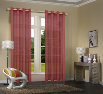 Primavera Uni -20332CN- 2er-Pack Bordeaux Vorhang Transparent Gardinen Set Wohnzimmer Voile Vorhang &Ouml;senvorhang HxB 245x140 cm mit Bleibandabschlu&szlig; Bordeaux