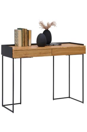 Xora Konsolentisch, Natur, Schwarz, Holz, Metall, Holzwerkstoff, Eiche, furniert, 2 Schubladen, Flachrohr, 40x77x100 cm, Wohnzimmer, Wohnzimmertische, Kons