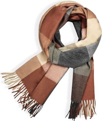 Glamexx24 Damen Winter Kariert Schal - &Uuml;bergro&szlig;er Quadratischer Deckenschal, Halstuch Mit Streifen Muster Und Fransen, Strickset Poncho