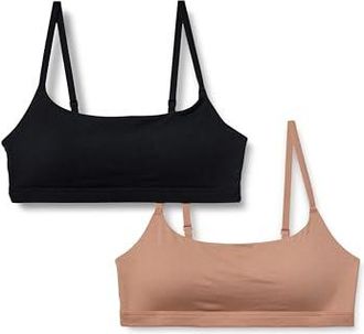 Amazon Essentials Brassière À Encolure Ronde Réglable En Jersey De Coton Femme, Lot de 2, Bronze Lavé/Noir, XXS