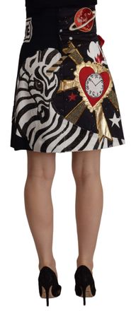 Dolce & Gabbana Womens Black Love Clock Sequined Piano Skirt