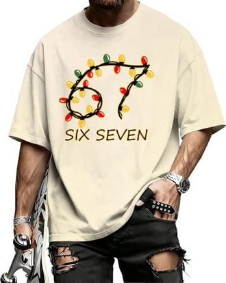 Generic 67 Chemise de No&euml;l - Col rond surdimensionn&eacute; - T-shirt de No&euml;l &agrave; manches courtes pour homme - Hauts d&eacute;t&eacute; tendance - Pour un usage quotidien, beige, 5X