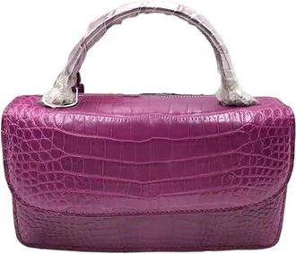 Generic Sac à main en cuir véritable crocodile véritable pour femme chic, prune, 22cm(Length) x 12cm(Height) x 8cm(Deep)
