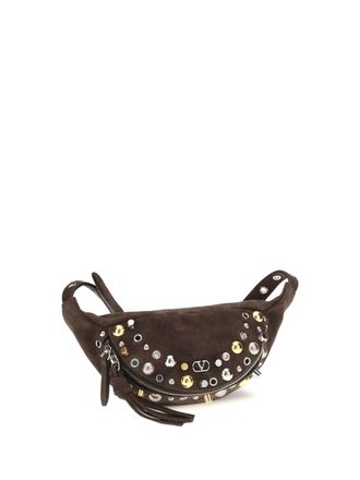 Valentino Garavani Mens Nellc&ocirc;te Suede Fanny Pack Testa Di Moro Calf Leather Bos Taurus Shoulder Bags