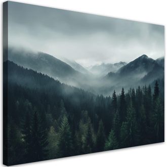 Feeby Bild Auf Leinwand Wald Nebel 60x40 cm 1 tlg Modern Leinwandbilder Bild auf Leinwand Kunstdruck Wand Bild Wanddeko Design Schlafzimmer B&uuml;ro Flur Hotel 