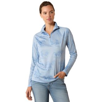 Ariat Womens Sunstopper 3.0 1/4 Zip Baselayer Top Long Sleeve in St. Tropez Mirage Print, Size X-Small, by Ariat