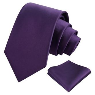Alizeal Cravate et mouchoir pour homme de 8 cm de couleur unie classique daffaires formelle avec poche carrée, 140A-Violet foncé, taille unique
