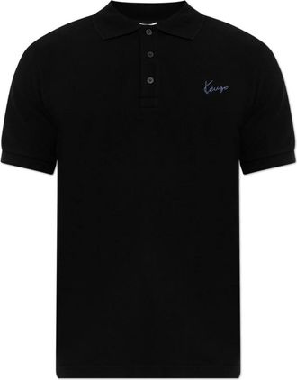 Kenzo Homme, Tops, Noir, Taille: XL Polo Slim Signature Brod&eacute;