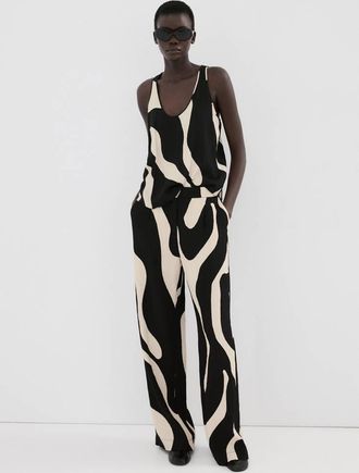 Mango Pantalon droit imprim&eacute; noir - Femme - 34 - MANGO