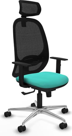 Piqueras y Crespo B&uuml;rostuhl mit Kopfst&uuml;tze und 1D-Armlehnen, h&ouml;henverstellbare Lendenwirbelst&uuml;tze und h&ouml;henverstellbares Kopfteil, Schwarz / T&uuml;rkis