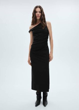 Mango Asymmetrisches Kleid mit gerafften Details schwarz - Damen - S - MANGO