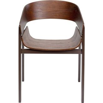 Kare Design Chaise avec accoudoirs Biarritz Marron, Assise en Bois, Pieds en m&eacute;tal Robuste, Chaise de Salle &agrave; Manger, Fauteuil, Meuble Moderne, Tabouret pour la M