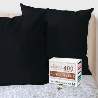 Pizuna Luxuri&ouml;ser Soft-Satin 2er Pack Kissenbezug 80x80 cm Schwarz, 400 Fadenzahl Baumwolle Quadratisch Kissenbez&uuml;ge, 100% Langstapel Baumwolle Nur Kissenbez