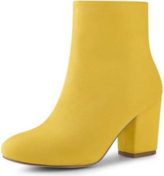 Allegra K Bottines &agrave; talon &eacute;pais &agrave; bout rond pour femme, jaune, 40 EU