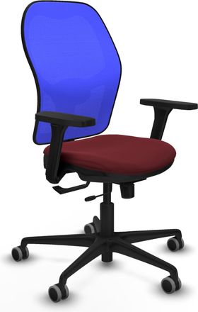 Piqueras y Crespo Jorquera Lumbal-Stuhl mit 3D-Armlehnen, ausgestattet mit Syncro/Traslack und injiziertem Schaum. Mit Rollen von 65 mm, Parkett, Blau/Granatrot