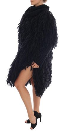 Dolce & Gabbana Womens Fringed Wool And Cashmere Coat Black Polyester