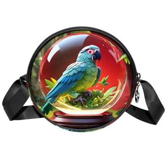 Generic Petit sac &agrave; bandouli&egrave;re rond pour femme, perroquet, boule de cristal, sac &agrave; bandouli&egrave;re avec fermeture &eacute;clair, bretelles r&eacute;glables, sac &agrave; main rond d&eacute;