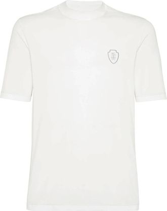 Brunello Cucinelli Homme, Tops, Blanc, Taille: L T-shirt avec logo