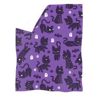 Hugs Idea Lila Überwurfdecke Halloween Cartoon Katze Geist Lustig Lovely Home Decor für Schlafzimmer Wohnzimmer Büro Flauschige Sherpa Decken Kürbis Fledermaus 