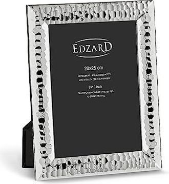 Edzard Bilderrahmen Gubbio für Foto 20 x 25 cm, edel versilbert, anlaufgeschützt, mit Samtrücken, mit 2 Aufhängern, Fotorahmen zum Stellen oder Hängen