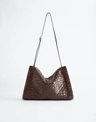 & Other Stories grand sac tress&eacute; en cuir v&eacute;ritable matelass&eacute; marron