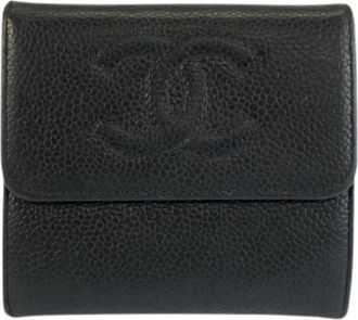 Chanel Portefeuille compact en cuir noir Pre-owned - Femme - Pre-owned - Noir - Taille: ONE Size