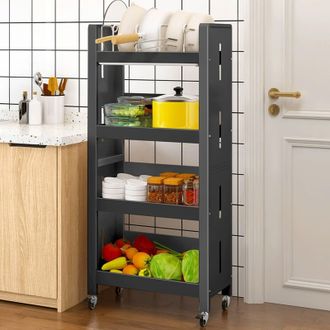 Generic H&ouml;henverstellbares K&uuml;chenregal, 4-St&ouml;ckiges Metall-B&auml;ckerregal mit Rollen, Mikrowellen Regal mit Topfablage for Wohnzimmer, Balkon, Bad, Garage