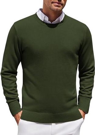 Coofandy Pull en tricot pour homme - Col rond - Manches longues - Pour lhiver - Pull de travail - Solide - Coupe ajust&eacute;e, vert militaire, M
