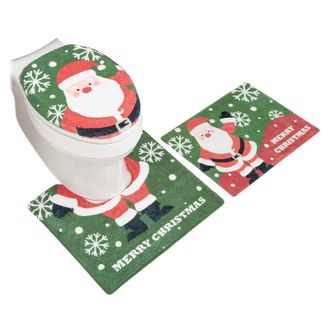 Generic Festliches Toilettenset - Weihnachts-Badezimmerteppich, Cartoon-Sitzbezug-Zubeh&ouml;r | Dekorative Anti-Rutsch-Matte f&uuml;r Zuhause, Wohnheim, Hotel, Wohnung