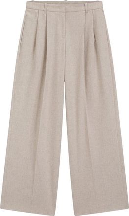 HUGO BOSS Pantalon large en flanelle m&eacute;lang&eacute;e avec plis sur le devant - Femme - Pantalons - Beige - Taille: 36 FR