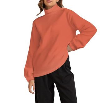 Generic Pull en polaire pour femme - T-shirt &agrave; manches longues - D&eacute;contract&eacute; - Col rond - Manches longues - V&ecirc;tement de d&eacute;tente - Pour lhiver, Orange, XXL