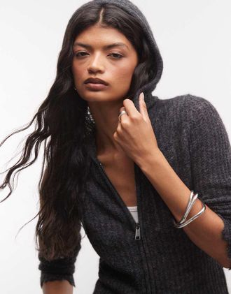 AllSaints AllSains Mabel hoodie zipp&eacute; en maille effet us&eacute; gris charbon