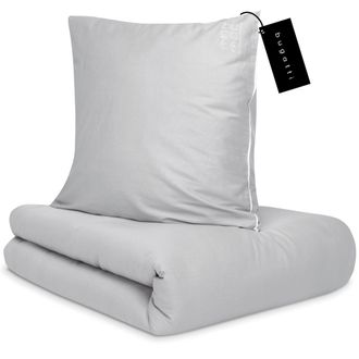 Bugatti Bettw&auml;sche 155x220 cm - 100% Baumwolle, Rei&szlig;verschluss, anschmiegsam, weich & waschbar, Satinbettw&auml;sche hellgrau einfarbig