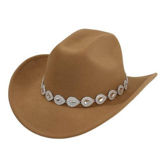 Generic Chapeau De Cowboy - Chapeau de Cowboy Western &eacute;l&eacute;gant pour Hommes et Femmes avec Ornements m&eacute;talliques et cha&icirc;ne &agrave; Mailles pr&eacute;cieuses Parfait pour soi