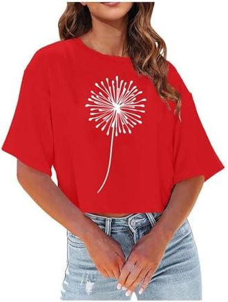 Generic Hauts courts d&eacute;t&eacute; pour femmes &agrave; manches courtes d&eacute;contract&eacute;s et amples - T-shirts courts athl&eacute;tiques 2025 &agrave; col rond - Coupe ample - Joli printemps 20