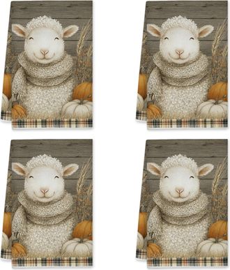 Generic Küchentücher mit Herbstschafen, Fantasievolles Bauernhaus-Kürbisse, Weizen, neutral, schnell trocknend, Küchenhandtücher, 40,6 x 61 cm, 4 Stück