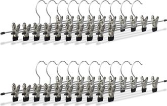 Relaxdays 60 x Hosenbügel Metall, Klemmbügel verstellbar, verschiebbare Klammern, Rockbügel, HBT 9 x 35,5 x 2,5 cm, Silber/schwarz