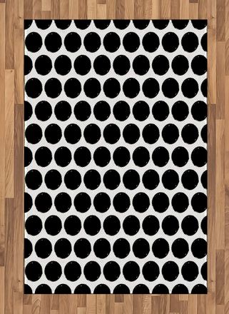 Abakuhaus Kreise Teppich, Grungy Runde Formen, Deko-Teppich Digitaldruck, Färben mit langfristigen Halt, 120 x 180 cm, Weiß und Schwarz