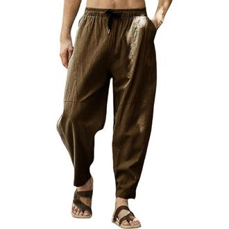 Generic Pantalon de loisirs long en lin pour homme : pantalon d&eacute;t&eacute; surdimensionn&eacute; pantalon de plage avec taille &eacute;lastique pantalon en lin grandes tailles pant