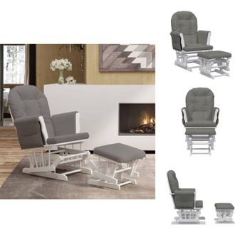vidaXL Schaukelsessel mit Hocker Gleitend Dunkelgrau Stoff - Schaukelsessel - Relaxsessel - Glider Stuhl - Wickelstuhl - Stillstuhl